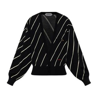 Versace Cardigan en laine &agrave; intarsia ray&eacute;e - Femme - Pulls - Noir - Taille: 34 FR