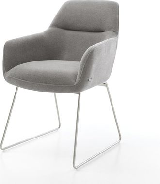 DELIFE Esszimmerstuhl Pejo-Flex Strukturstoff Soft Grau Kufengestell Edelstahl Taschenfederkern, Esszimmerstühle