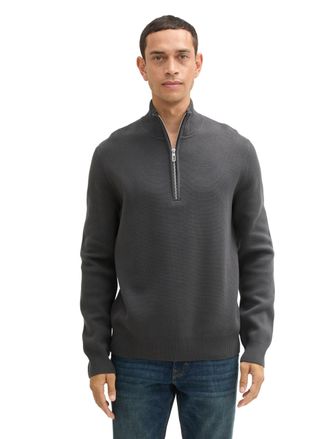 Tom Tailor Herren 1044694 Basic Pullover mit Troyer-Kragen, 10899-Tarmac Grey, L