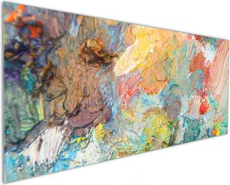 Wallario K&uuml;chenr&uuml;ckwand aus Glas 125 x 50 cm, Motiv: K&uuml;nstlerischer Farbrausch | Spritzschutz abwischbar & pflegeleicht