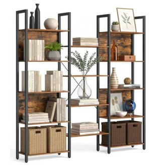 Relaxdays Étagère Relaxdays Industrial, 14 étagères, bois, métal, étagère debout pour salon, HBT : 166 x 158 x 24 cm, brun vintage