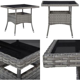 vidaXL Garten-Esstisch Grau Poly Rattan und Glas - Gartentisch - Esstisch - Outdoor M&ouml;bel - Polyrattan Tisch - Gartenm&ouml;bel - Home & Living