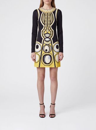 La DoubleJ Mini-robe Swing en viscose &agrave; motif ethnique et manches longues
