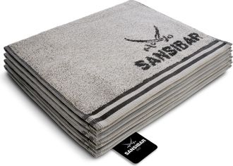 Sansibar Gästetuch Doubleface 4er 30x50 cm Handtuch Seiftuch Zweifarbig 100% Baumwolle Gestreifte Borde Silber/Anthrazit