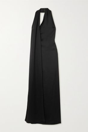 Loewe Scarf Asymmetrische Robe Aus Satin Mit Neckholder - Schwarz