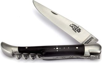 Forge de Laguiole Taschenmesser - 12 cm - Griffschalen Ebenholz - Korkenzieher - Klinge 10 cm - Stahl matt