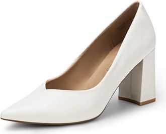 Dream Pairs Escarpins Femme Confort &agrave; Bout Pointu, Chaussures &agrave; Talon Bloc &Eacute;l&eacute;gantes pour Travail, Bureau, Mariage ou Soir&eacute;e - Talon 8,5 cm,Size 41,Blanc/PU,SDPU2
