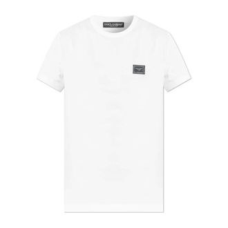 Dolce & Gabbana Homme, Tops, Blanc, Taille: XS Logo Plaque T-Shirt