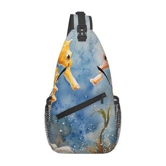 Generic Sac &agrave; dos &agrave; bandouli&egrave;re pour homme Motif hippocampe Jaune et rose