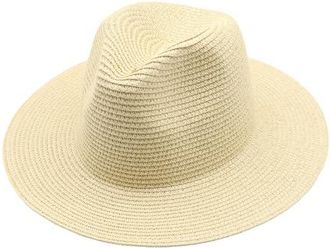 Generic Chapeau Fedora Panama unisexe pliable - Chapeau de soleil d&eacute;t&eacute; en paille r&eacute;glable &agrave; large bord pour homme et femme, casquette de plage pliable pour vo