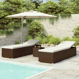 vidaXL Vidaxl - Chaise longue de jardin table &agrave; th&eacute; 3 pcs R&eacute;sine tress&eacute;e Marron