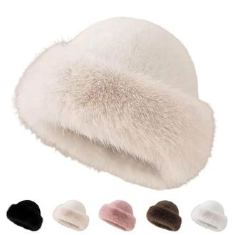 Generic Chapeau cloche dhiver en fausse fourrure pour femme, chapeau chaud en fourrure de vison pour femme, beige, Taille unique