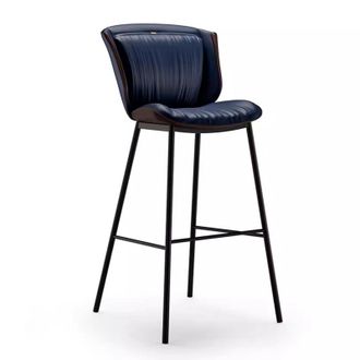 Generic Gepolsterte Lederbarhocker mit R&uuml;ckenlehne, Moderne armlose Tresenhocker mit schwarzen Metallbeinen f&uuml;r Pubs und Caf&eacute;s