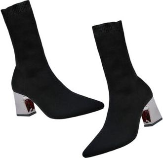 Hemobllo Garneck Chaussettes Femme Hiver à Talon Haut Bottines Tricotées Pointues Confortables et Élégantes pour Automne Chaussures Légères Antidérapantes pour