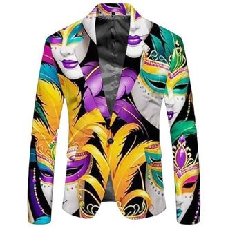 Generic Costume de f&ecirc;te 2026 pour homme Veste &agrave; manches longues avec boutons imprim&eacute;s et plusieurs poches pour &eacute;v&eacute;nements de vacances Manteau (2), jaune, XXL