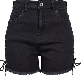 Urban Classics Damen Urban Classics Damen Ladies Highwaist Denim Lace Up Shorts Shorts, Schwarzgrau, 28