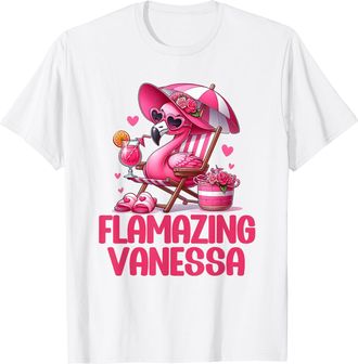 BDAZ Flamazing Vanessa Pink Flamingo Tropical Beach Scene Damen T-Shirt