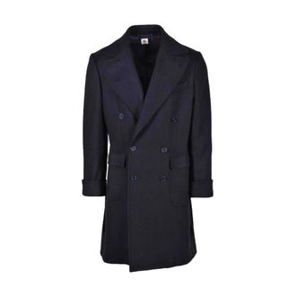 LUIGI BORRELLI NAPOLI Manteau Bleu en Laine avec Revers - Homme - Manteaux - Bleu - Taille: XL