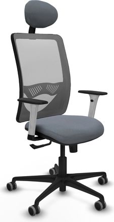 Piqueras y Crespo Grauer Schreibtischstuhl mit Rollen Zulema mit wei&szlig;en und schwarzen Armlehnen, h&ouml;henverstellbare Lendenwirbelst&uuml;tze und festes Kopfteil, ausgestattet 