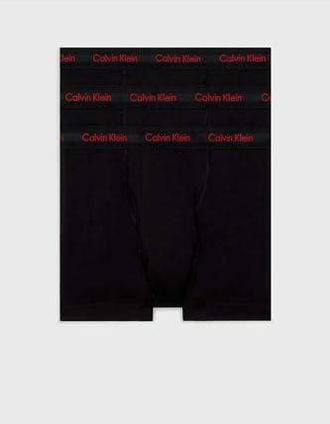 Calvin Klein Homme Boxer Lot De 3 Cale&ccedil;on Coton Stretch, Noir (Black W/ Pompian Red Logos), S