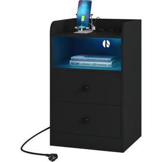Woltu Table de Chevet avec Prises &Eacute;lectriques, Ports usb et Lumi&egrave;re led, Table dAppoint, Table Basse &Eacute;troite, Table de Canap&eacute; en Panneaux E1, Noir - Woltu