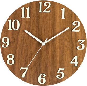 Baoblaze Leuchtende Wanduhr, Nachtlicht, Wanduhr, Holz-Hängeuhr, große Leuchtfunktion, Zahlen und Zeiger für Esszimmer, Holz