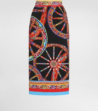 Dolce & Gabbana Langer Rock Aus Charmeuse Mit Carretto-print - Frau R&ouml;cke Mehrfarbig 38
