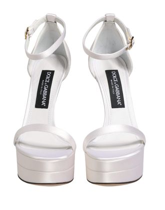Dolce & Gabbana Womens White Platform Ankle Strap Sandals Shoes Leather