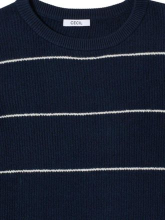 Cecil Langarmshirt blau,Casual,Baumwolle,Gestreift,Rundhals,Lang,Regular Fit