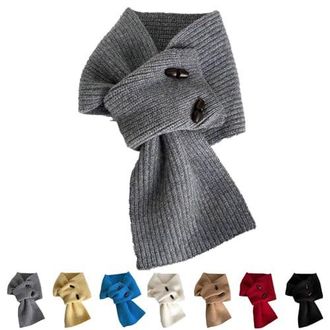 Generic &Eacute;charpe chaude dhiver pour femme avec boutons en bois tricot&eacute;, &eacute;charpe chaude pour temps froid, gris, taille unique