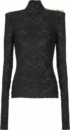 Balmain Lang&auml;rmeliges Oberteil mit Barockmuster - - Tops - Damen - Schwarzk - 2XS