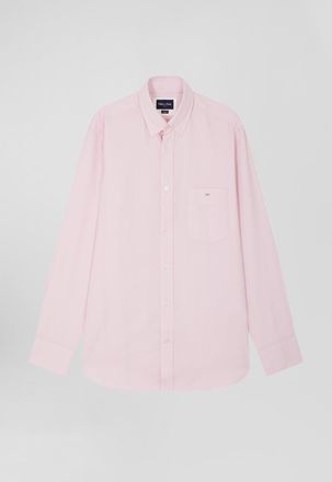 Eden Park Chemise En Twill De Coton Unie Rose Col &Agrave; Pointes Boutonn&eacute;es Coupe Regular