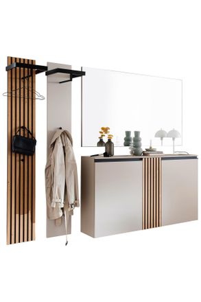 Moderano Garderobe, Eiche, Greige, Holz, Holzwerkstoff, 4-teilig, Wildeiche, furniert, 230x200x30 cm, Garderobe, Garderoben-Sets & Serien, Garderoben-Sets
