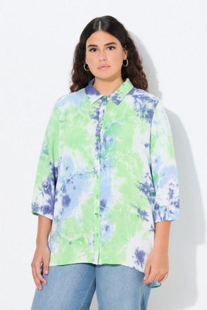 Ulla Popken Longbluse Leinenmix-Bluse Batik-Druck Hemdkragen 3/4-Arm