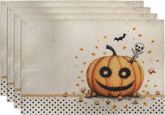 Generic Halloween Kürbis Tischsets Platzdeckchen Tischsets Herbstdeko Rutschfest Abwaschbar Indoor Outdoor Platzdeckchen 4er Set