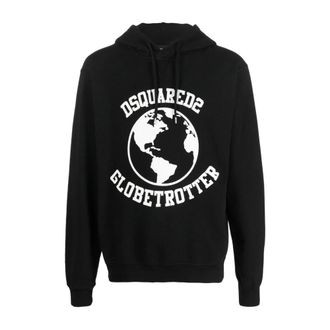 Dsquared2 Homme, Sweatshirts et sweats à capuche, Noir, Taille: L Sweat à Capuche Noir Globetrotter à Logo Imprimé