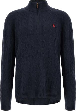 Polo Ralph Lauren Homme, Sweatshirts et sweats &agrave; capuche, Bleu, Taille: XL Pull Col Quart de Zip en Tricot torsad&eacute;