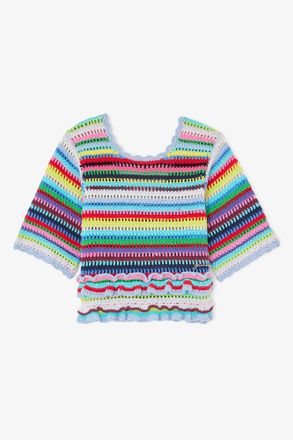Ganni Haut en crochet &agrave; rayures Multicolore Coton biologique - Taille XS - Pour Femme