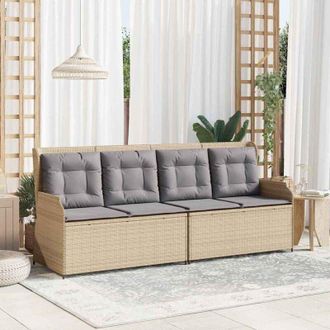 vidaXL Gartenbank mit Kissen Beige Poly Rattan vidaXL