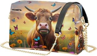 Mnsruu Sacs à bandoulière en cuir pour femme, motif bétail, papillons, coucher de soleil