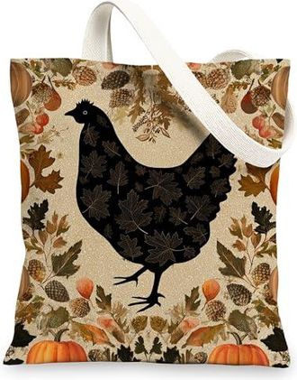 Generic Sacs fourre-tout en toile de poulet dautomne, sacs à provisions réutilisables à motif danimaux de ferme rustiques, légers, respectueux de lenvironneme
