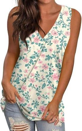 Generic Debardeur Femme Chic et &eacute;l&eacute;gant Chemisier sans Manche Imprimer D&eacute;bardeur Sport Top Col V Ete Haut Chic et Elegant Fluide Ample Caraco Vetement Femme E