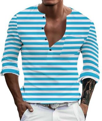 Generic Mesn Ray&eacute; Shirt Tops Hommes Casual Mode Base Ray&eacute; Manches Longues T Shirt Top, bleu clair, XXL