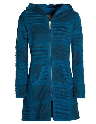 vishes Alternative Bekleidung - Damen lange warme Jacke Hippiemantel Zipfel Kapuzenmantel t&uuml;rkis 34