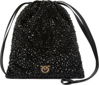 Pinko Pinko, Femme, Sacs, Noir, Taille: ONE Size Pochette Épaule Souple à Strass