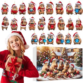 Generic 2D-Weihnachtsdekorationsset für zu Hause, 2024 Weihnachts-Adventskalender-Set, 2D-süße Ornamente, Weihnachts-Christbaumschmuck-Set (24 Stück) C Klz387