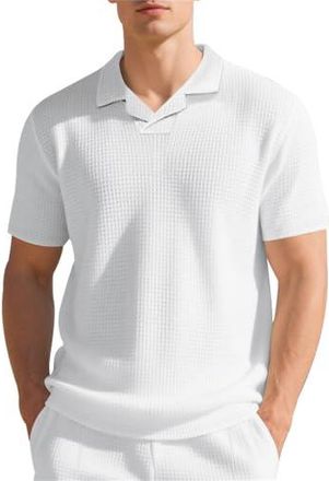 Generic Polo l&eacute;ger et respirant pour homme, coupe classique, d&eacute;contract&eacute;, vintage, boutonn&eacute;e, confortable, extensible, t-shirts dext&eacute;rieur, blanc, 3XL