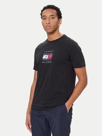 Tommy Hilfiger T-Shirt Linear Flag MW0MW41338 Schwarz Regular Fit