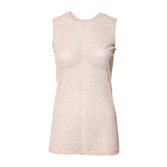 Dolce & Gabbana D&eacute;bardeur Sans Manches Logo Monogramme - Femme - Tops - Beige - Taille: 38 FR