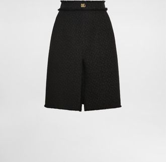 Dolce & Gabbana Midirock Aus Raschel-tweed Mit Mittelschlitz Und Dg-logo - Frau Röcke Schwarz 50
